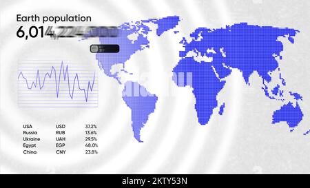 Animation showing global overpopulation around the planet with graphics ...