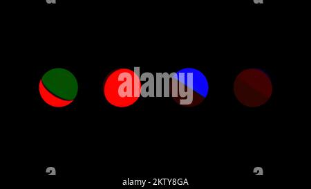 Abstract four same size circles in one row blinking and changing colors ...