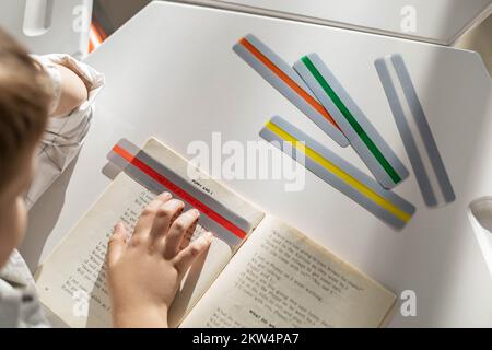 Khabarovsk, Russia, October 28, 2022. Choose colored stripes rulers ...