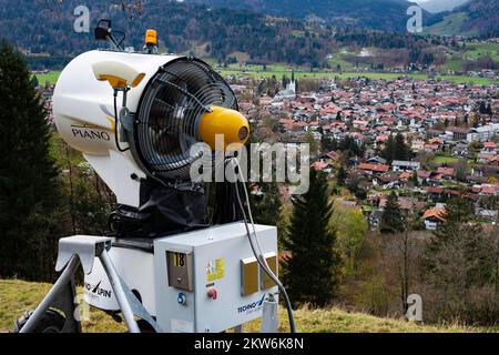 Mobile propeller gun, snow gun, Allgäu Alps, Allgäu, Bavaria, Germany ...