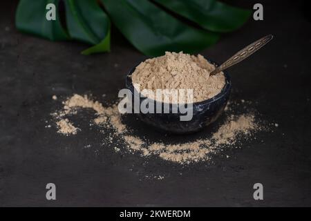 Black marble mortar with Gofio, Canarian flour made from different ...