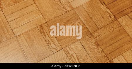 Vintage used parquet made of oak wood planks with square geometric ...