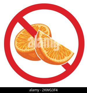 Forbidden sign with orange for stickers and badges. Do not eat citrus ...