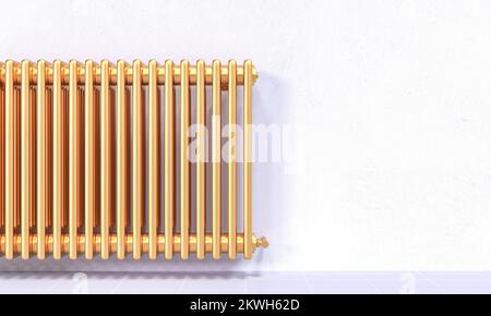 gold radiator and white wall. 3d render Stock Photo - Alamy
