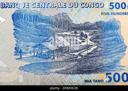 Diamond exploitation, Etroite Valley from Congolese money - franc Stock ...