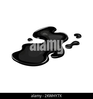 Oil puddle, slick spill cartoon art isolated. Drop stain black gas ...