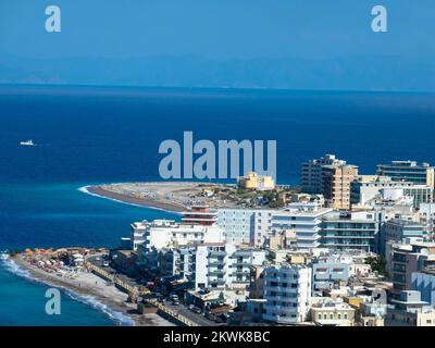 Rhodes city beach aerial panoramic view in Rhodes island in Greece ...