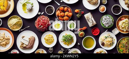 panorama table filled with various types of food 01 Stock Photo - Alamy