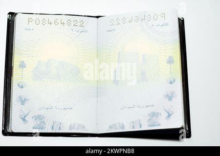 The Republic of Sudan passport with a gilded falcon in the center of ...