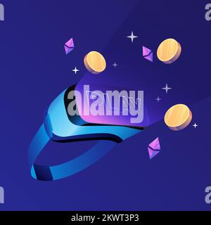 VR goggles, flying coins. P2E Crypto Games Landing Page Concept. Play ...