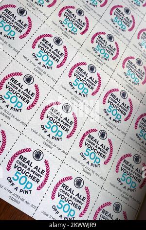 CAMRA, Campaign For Real Ale,50p off a pint vouchers Stock Photo - Alamy
