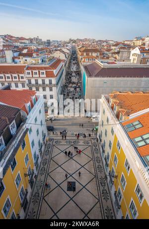 Aerial view of Rua Augusta Street in the Baixa District of Lisbon ...