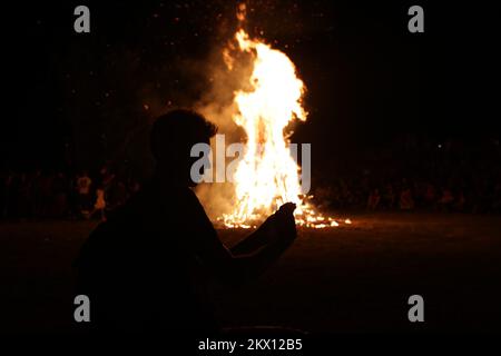 Revellers celebrate the summer solstice at Astro fest on hill in ...