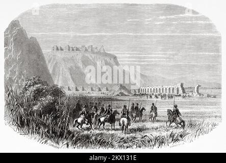 Old view of Anazarbus aqueduct and Anavarza castle in background ...