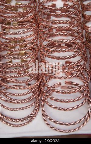 Copper bracelets, market stall, souvenir market, Lubumbashi, Katanga ...