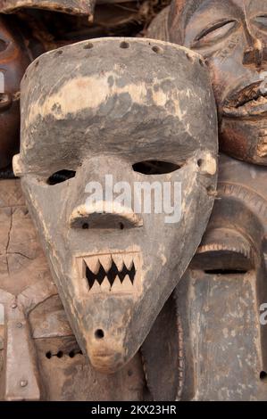 Traditional masks, market stall, Lubumbashi, Katanga Province ...