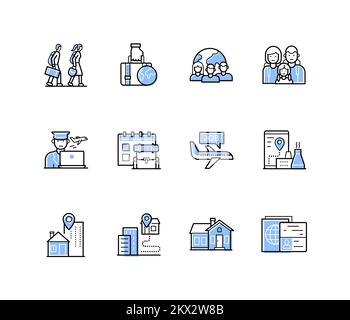 Migration line icons collection. Relocation, Immigration, Emigration ...