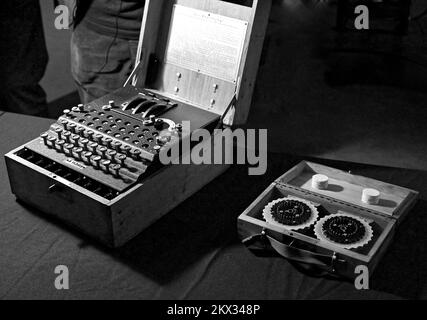 A German WWII Enigma working coding machine with the bulbs exposed ...