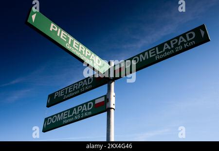 Netherlands, Groningen - long distance walking routes sign Stock Photo ...