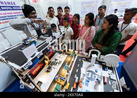 GUWAHATI, INDIA - NOVEMBER 26: Participant showing his science model ...