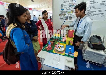 GUWAHATI, INDIA - NOVEMBER 26: Participant showing his science model ...