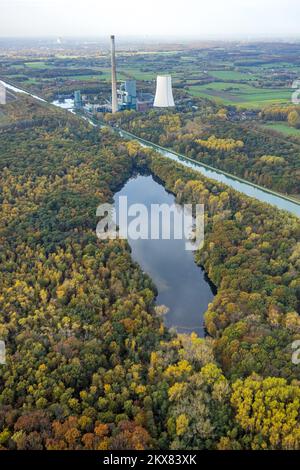 Aerial view, Beversee and Beverwald in autumn colors, Marina Rünthe ...