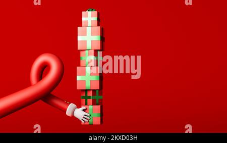 Cartoon father christmas curvy arm holding a gift box festive present ...
