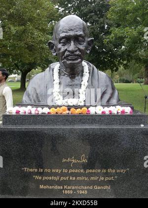 02.10.2019., Zagreb, Croatia - Mahatma Gandhi bust revealed by the ...