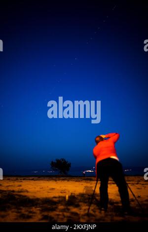 27.04.2020., Split, Croatia - 60 Starlink satellites stacked together ...