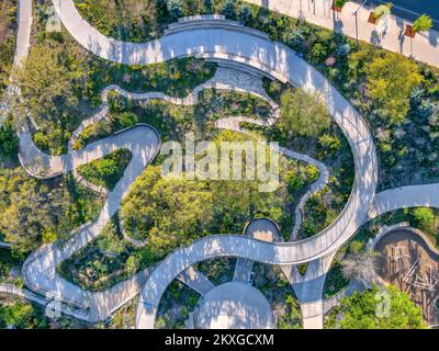 Top view of an abstract concrete walkways at Austin, Texas. Aerial view ...