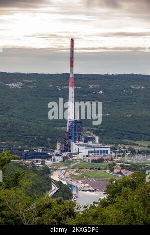 Aeral view of Plomin powerstation near city of Rabac, Croatia on June ...