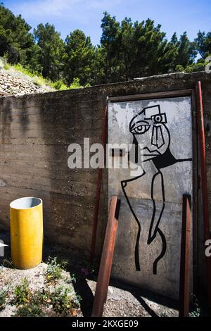 Young artist Stjepan Jukic is pictured in his studio garage in Klis ...
