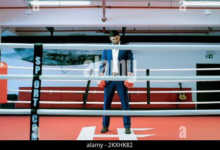 Croatian heavyheight boxer Filip Hrgovic poses to photographer in his ...