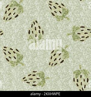 Green marl strawberry vintage seamless pattern. Cottagecore linen retro ...