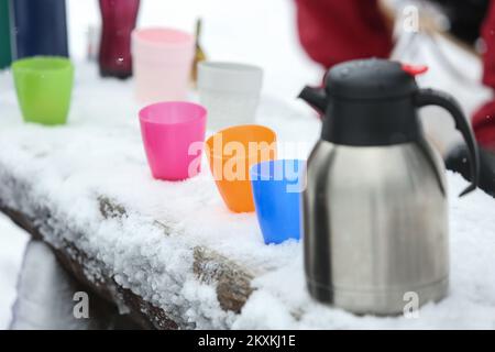 People enjoy sledding at Medvednica mountain in Zagreb, Croatia on 16 ...