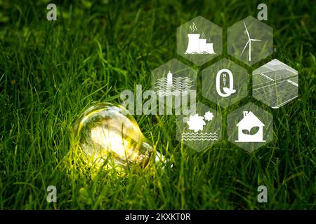 hand with net zero environmental icons CO2 emission reduction icons ...