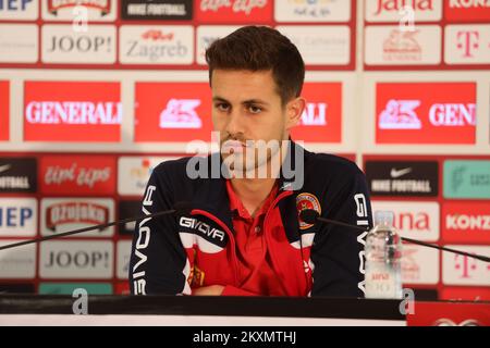 Malta's football player Matthew Guillaumier attend a press conference ...