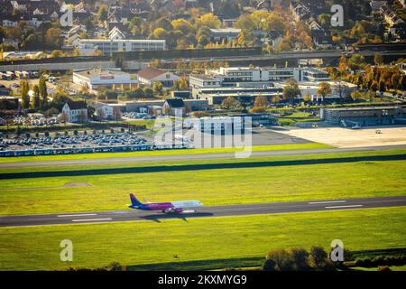 Aerial view, Dortmund Airport, landing plane, wizzair, Wickede ...