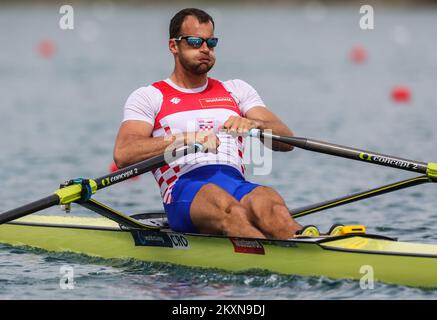 Damir Martin of Croatia competes in the men's single sculls ...