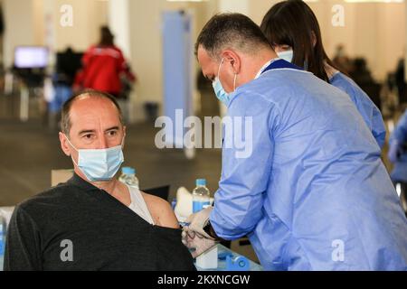 Croatian Health Minister Vili Beros vaccinate citizens against COVID-19 ...