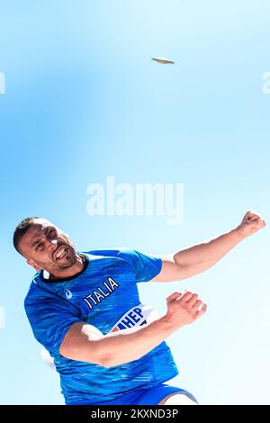 SPLIT, CROATIA - MAY 09: Nazzareno Di Marco of Italy competes in discus ...