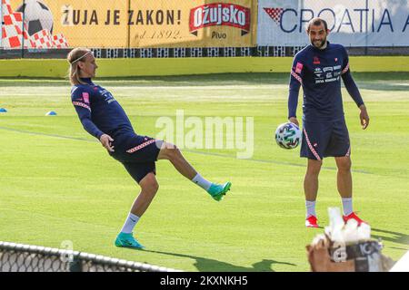 Domagoj Vida passes the ball during a Croatia national team training ...