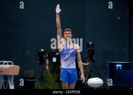 Gymnast Hayden Skinner of Great Britain performs a floor exercise ...