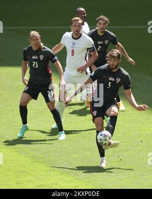 Domagoj Vida passes the ball during a Croatia national team training ...
