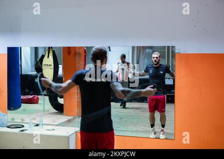 Croatian boxing champion Luka Plantic is seen during training before ...
