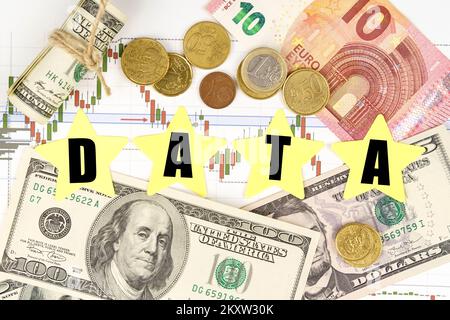 Finance and economics concept. Among the charts and money are asterisks ...