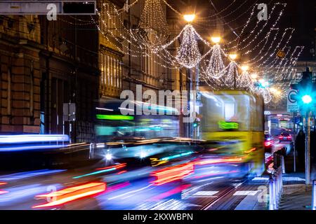 City lights in Ilica Street on the night of the beginning of Advent and ...