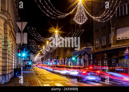 City lights in Ilica Street on the night of the beginning of Advent and ...