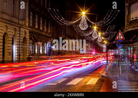 City lights in Ilica Street on the night of the beginning of Advent and ...