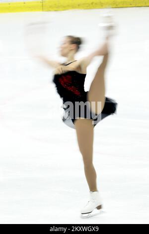 Anastasiia Gubanova, of Georgia, competes in the women's short program ...